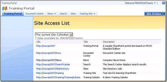 Sharepoint Application Page To Display All Sites A User Can View Mike Smiths Tech Training
